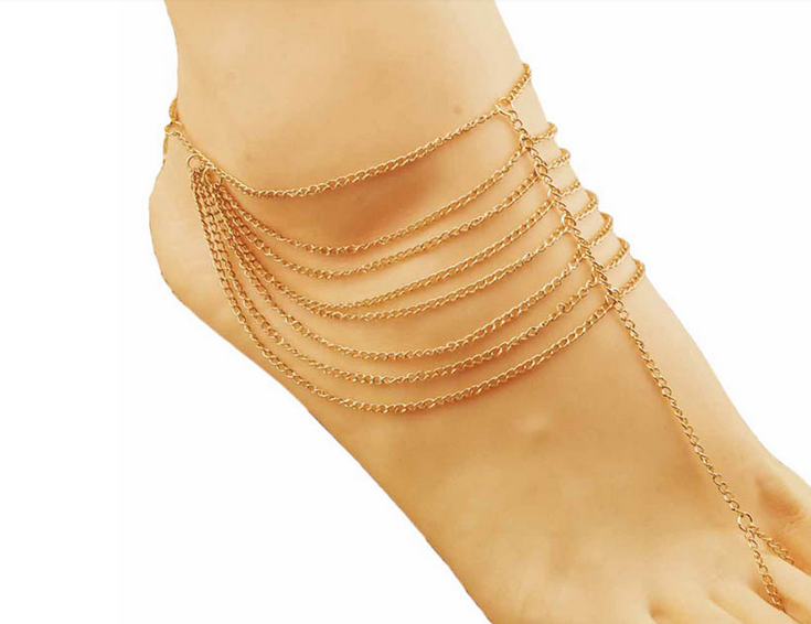 Fashion Multi Tassel Beach Bracelet Toe Chain Link Foot Anklet on Luulla